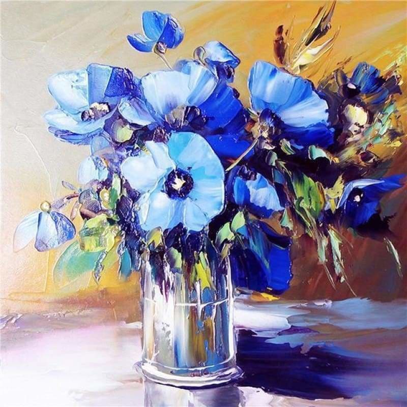 Full Drill - 5D Diamond Painting Kits Watercolored Blue Flowers in Gla ...